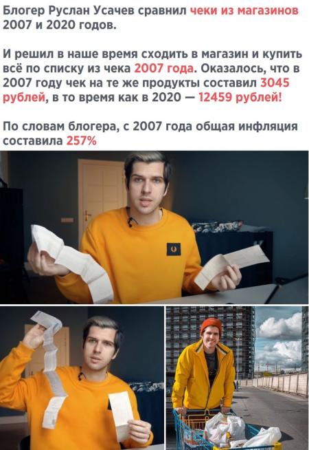 Блогер Руслан Усачев сравнил чеки из магазинов 2007 и 2020 годов И ...